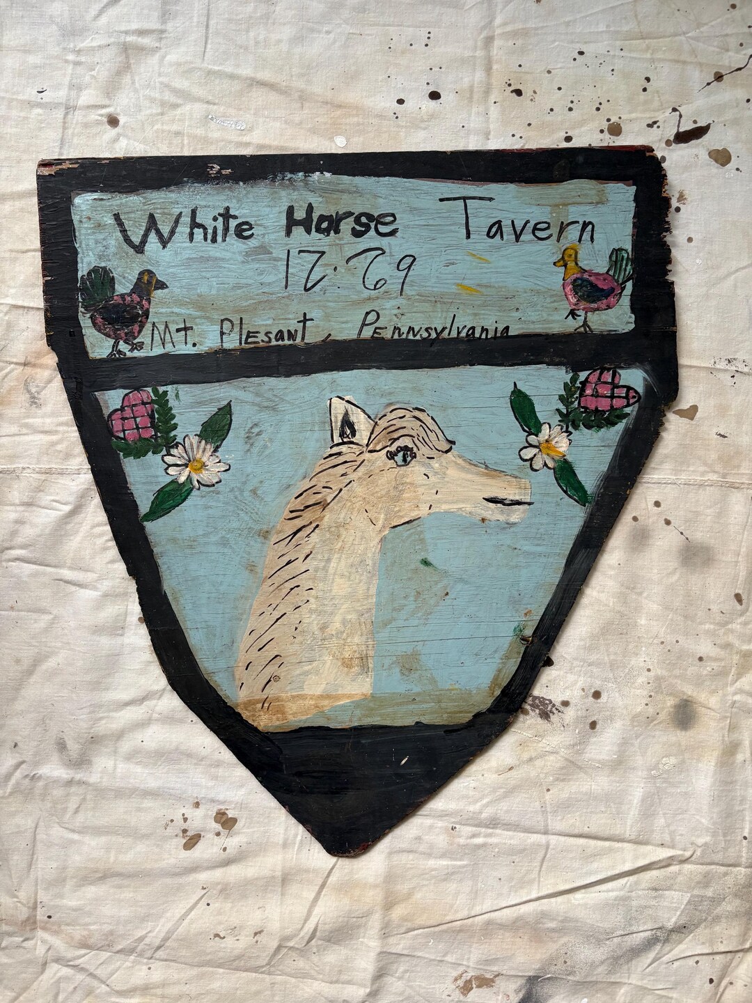 Vintage Hand Painted Folk Art Tavern Sign / Handmade Primitive ...