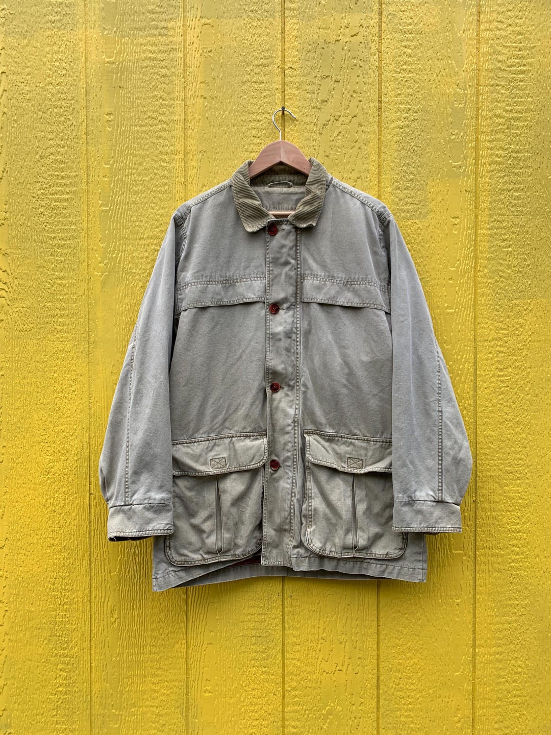 1990s Tan Cotton Chore Jacket With Curduroy Collar / Vintage 90’s Dad ...