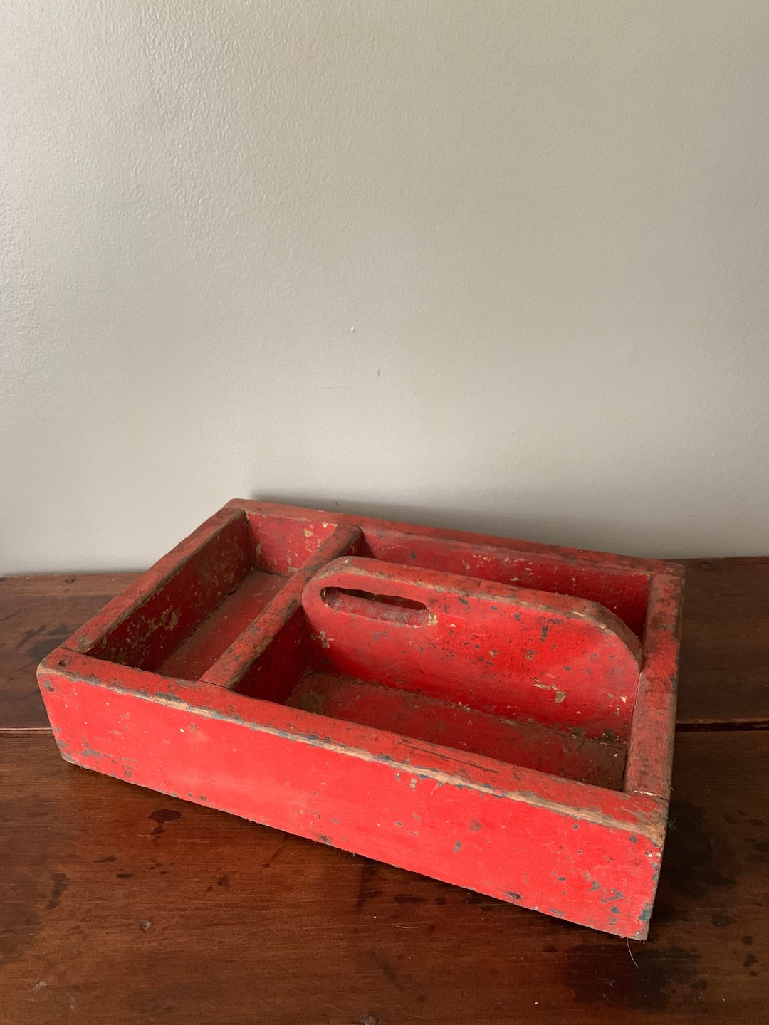 Antique Primitive Red Box Tray Caddy / Vintage 1930's 1940's Distressed ...