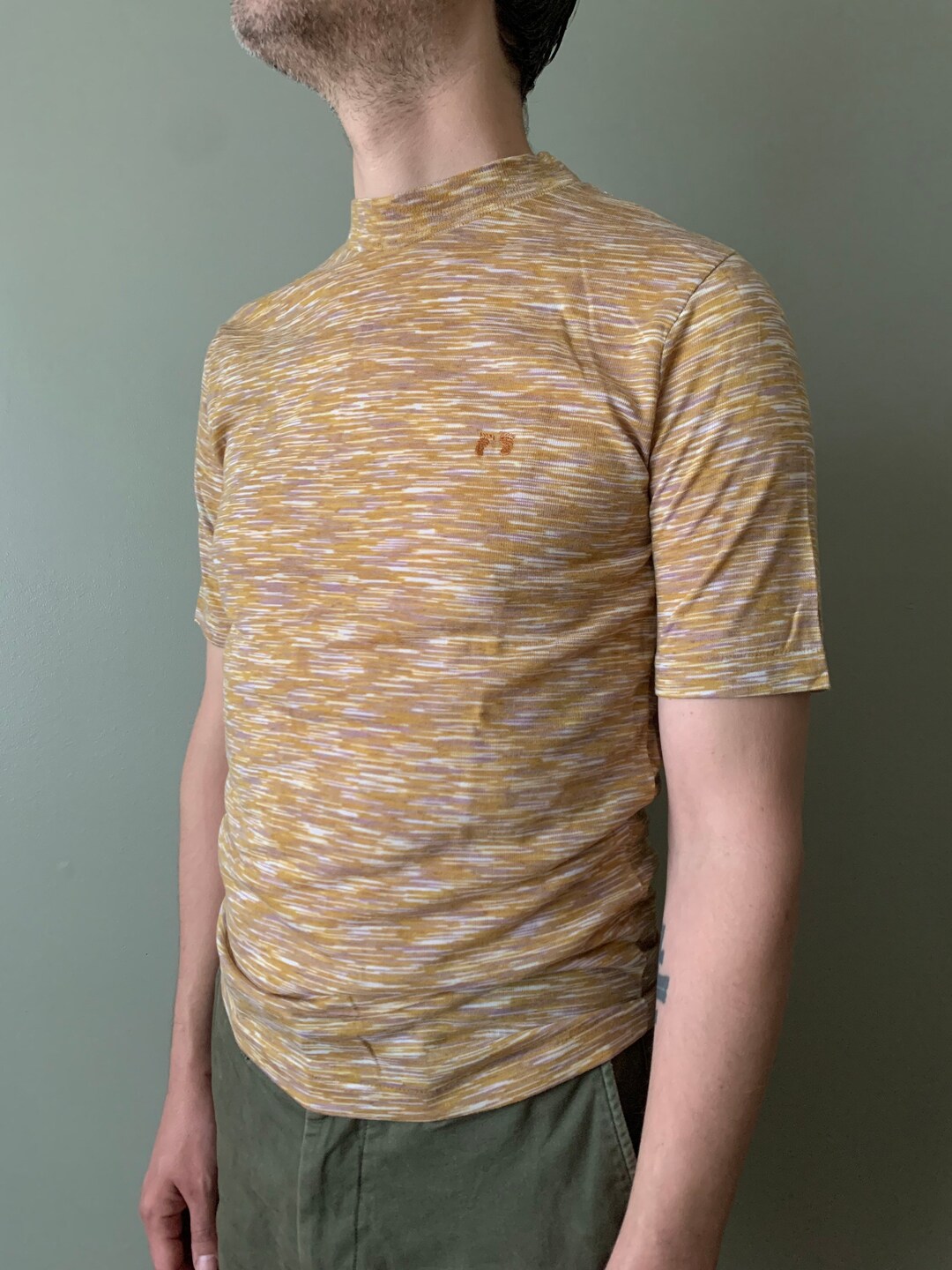 1960s Hang Ten Space Dyed Tee / Vintage 60’s Mod Space Dye Poly Rayon T ...