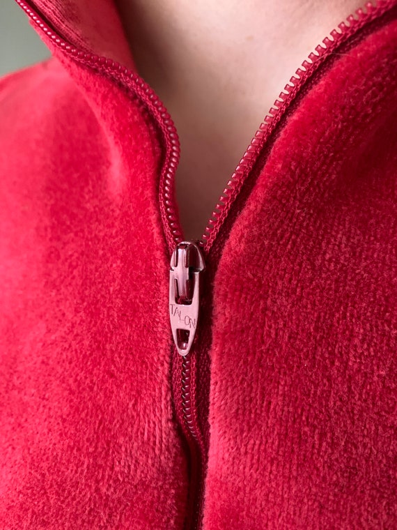 1960s Red Velour Quarter Zip Sweater / vintage 60’s l… - Gem