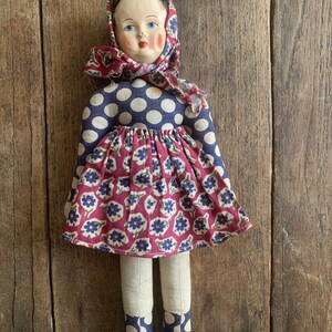 Antique 1920's Polish Papier Mâché Doll / Vintage Paper Mache Polka Dot ...