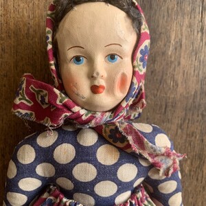 Antique 1920's Polish Papier Mâché Doll / Vintage Paper Mache Polka Dot ...