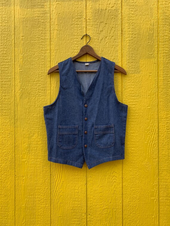 1970s Sears Denim Vest / vintage 70’s cowboy western … - Gem