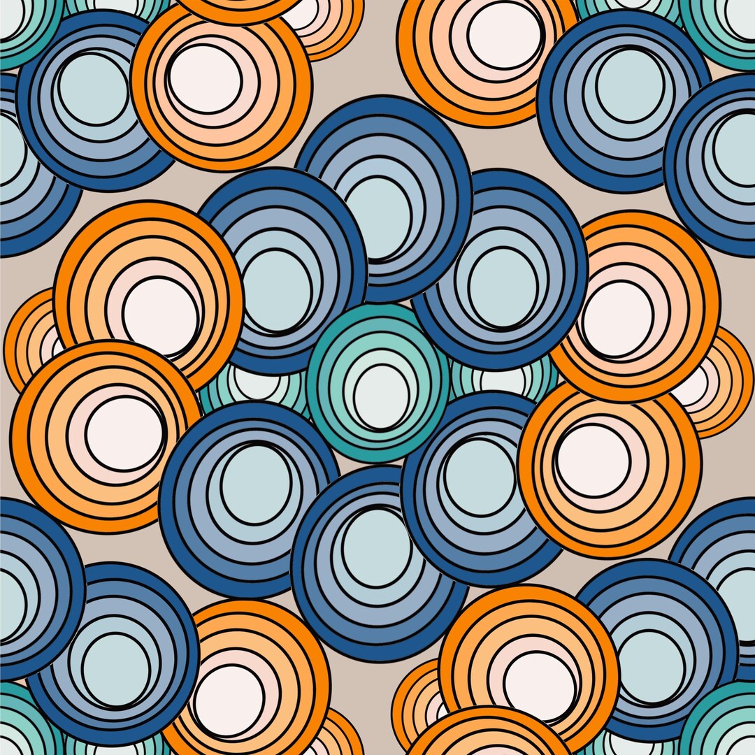 Repeating Digital Pattern, Circle, Fun, Blue, Orange - Etsy
