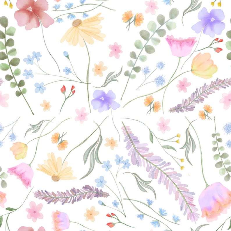 Watercolor, Pressed Flowers, Watercolor Flowers, Repeating Patterns - Etsy