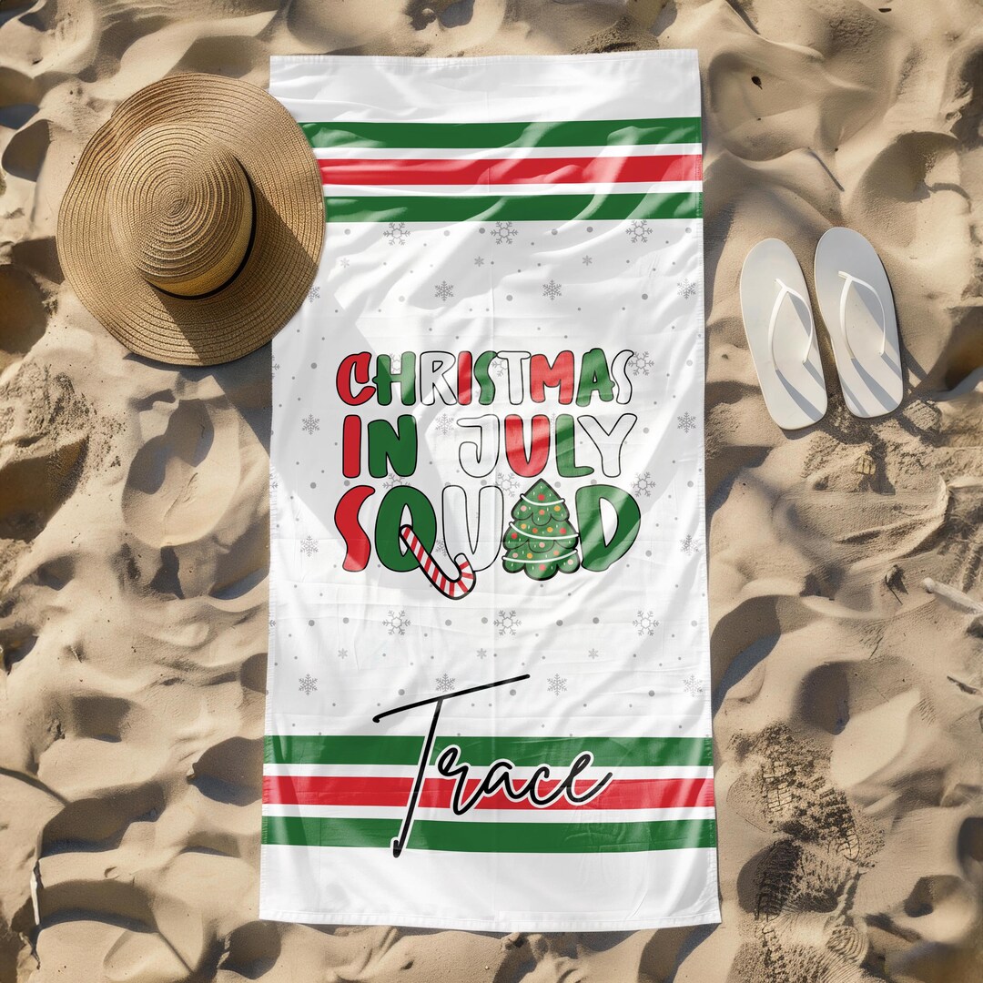 Personalized Christmas in July Beach Towel:tropical Summer Santa Gift ...