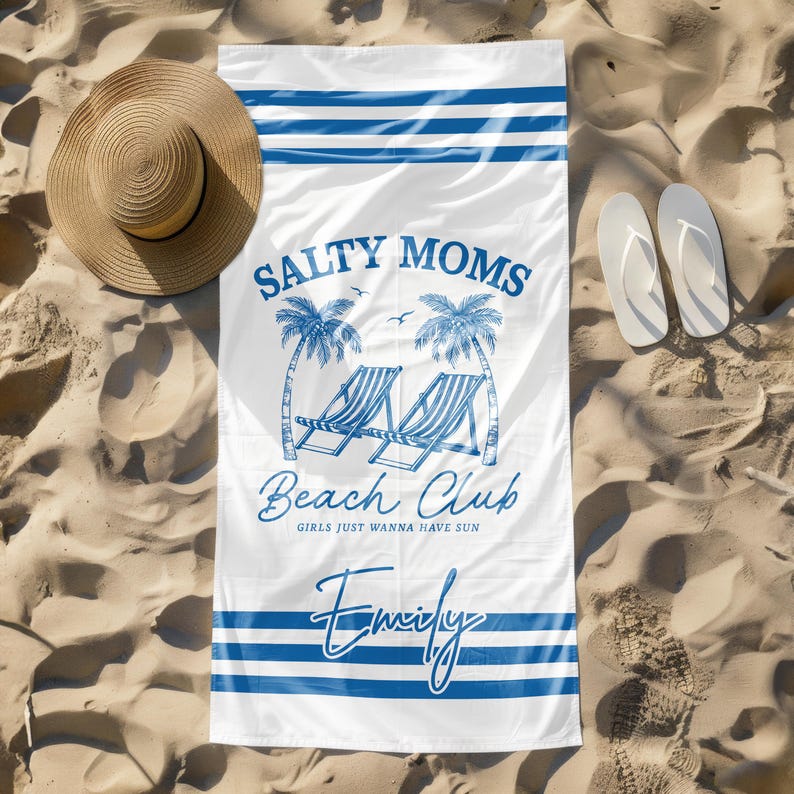 Personalized Salty Moms Beach Club Towel,summer Mom Gift - Etsy