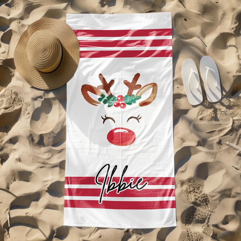 Personalized Reindeer Beach Towel,custom Christmas Gift - Etsy