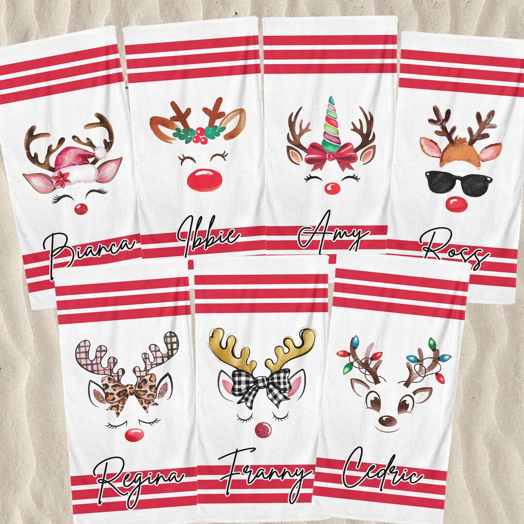 Personalized Reindeer Beach Towel,custom Christmas Gift - Etsy