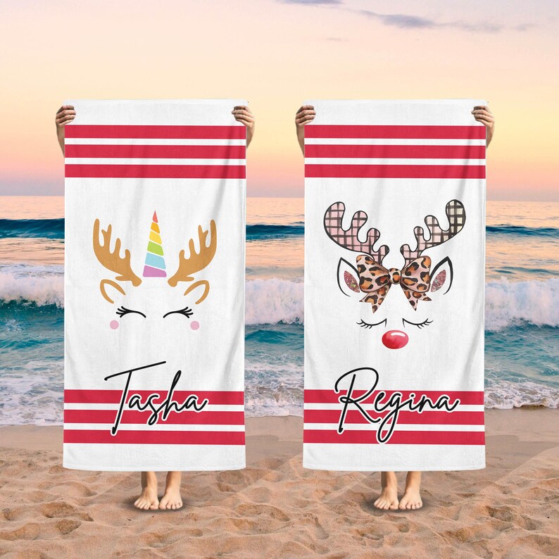 Personalized Reindeer Beach Towel,custom Christmas Gift - Etsy