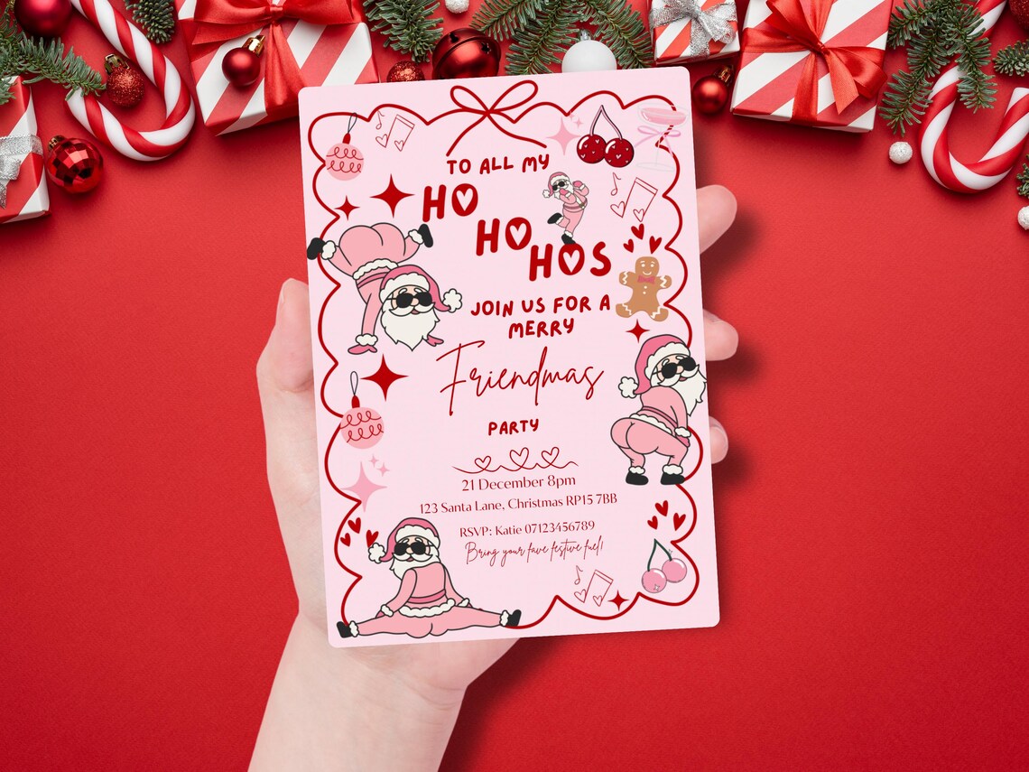 Friendmas Funny Invitation, Digital Christmas Party Invitation Template ...