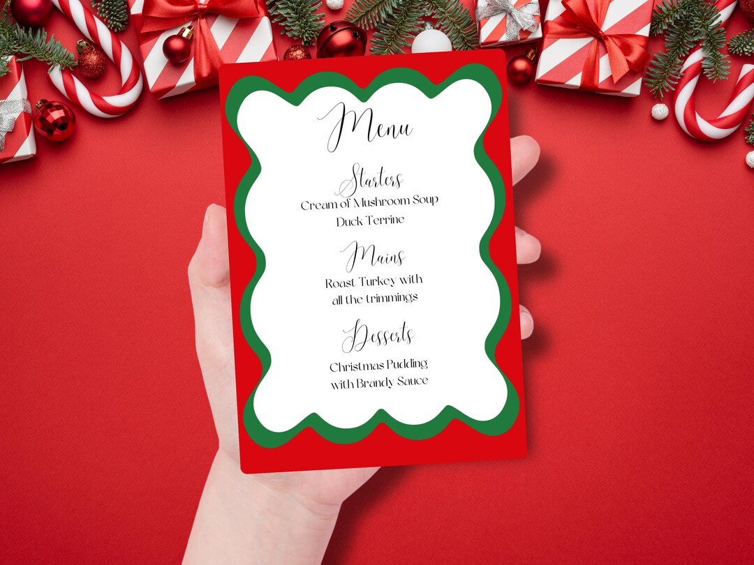 Christmas Dinner Menu, Fun Modern Menu Template, Simple Christmas ...