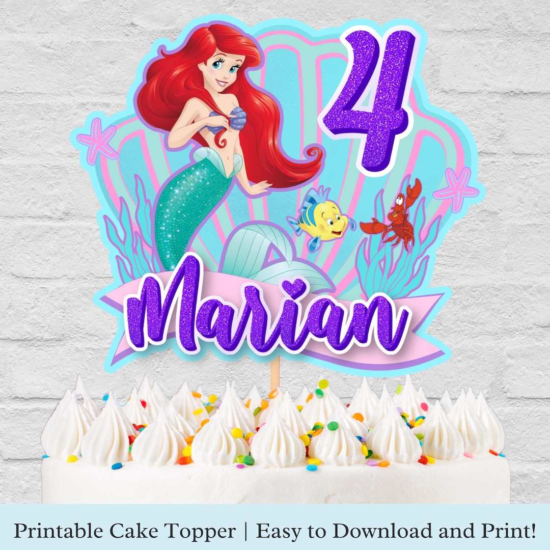 Mermaid Cake Topper Printable Editable DIY Decor Little Mermaid ...