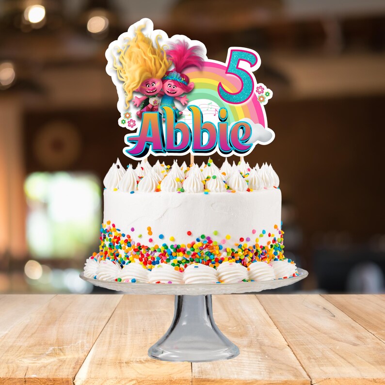 Printable Trolls Cake Topper Custom Name Birthday Decoration Poppy ...