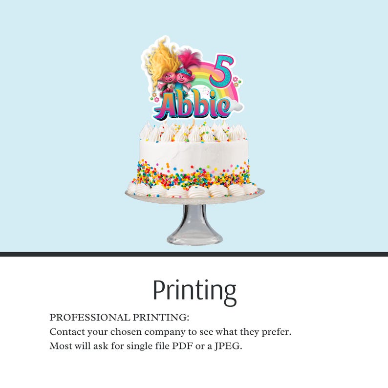 Printable Trolls Cake Topper Custom Name Birthday Decoration Poppy ...