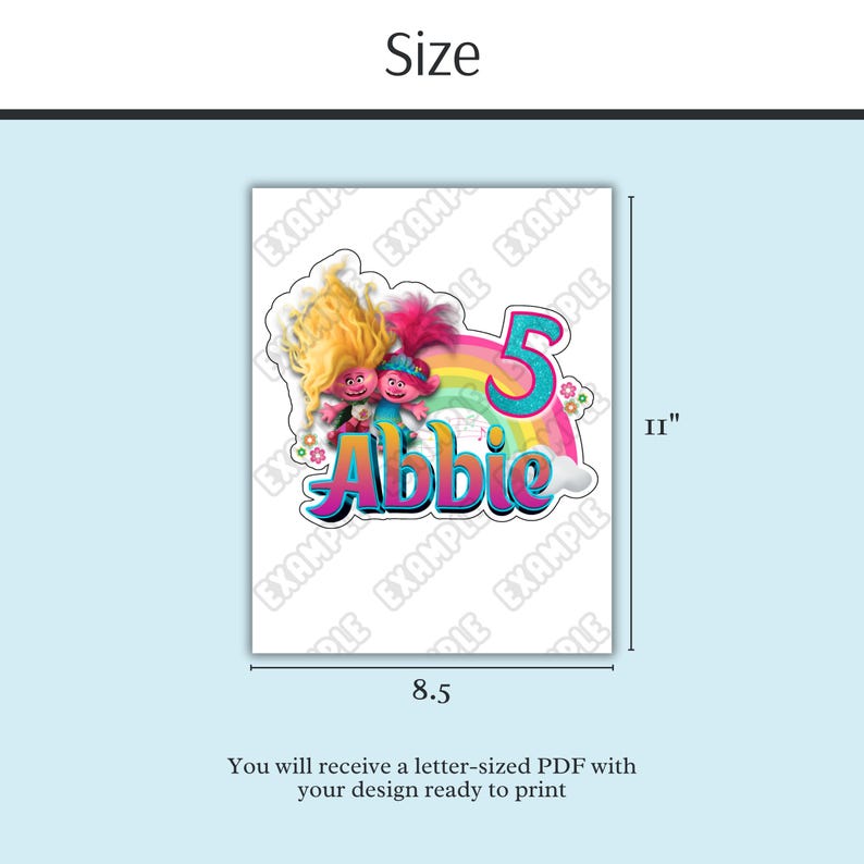 Printable Trolls Cake Topper Custom Name Birthday Decoration Poppy ...