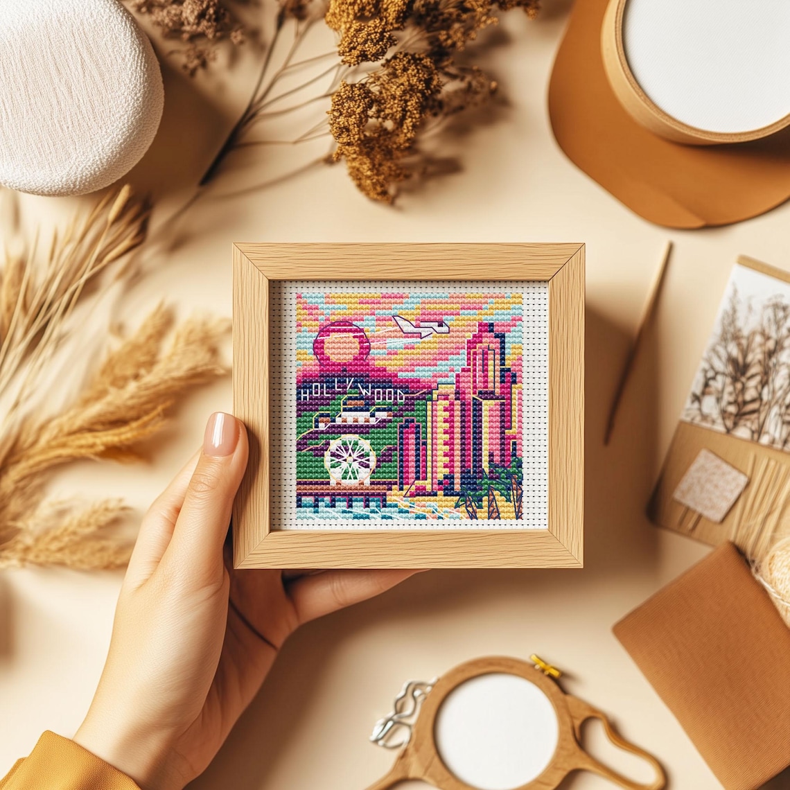 Los Angeles Cross Stitch Pattern - Modern PDF Embroidery Design - Etsy
