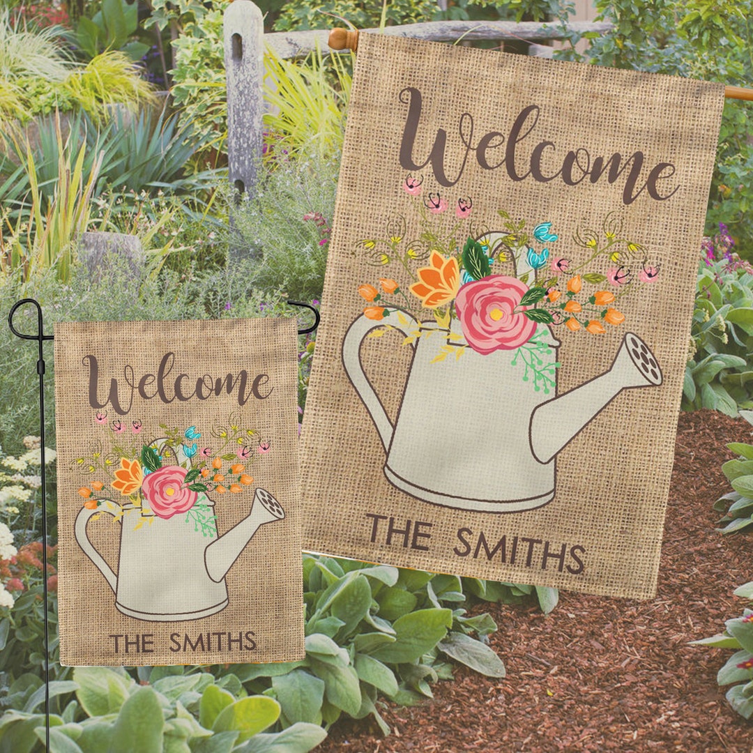 Personalized Burlap Floral Garden Flag, Custom Garden House Flag ...