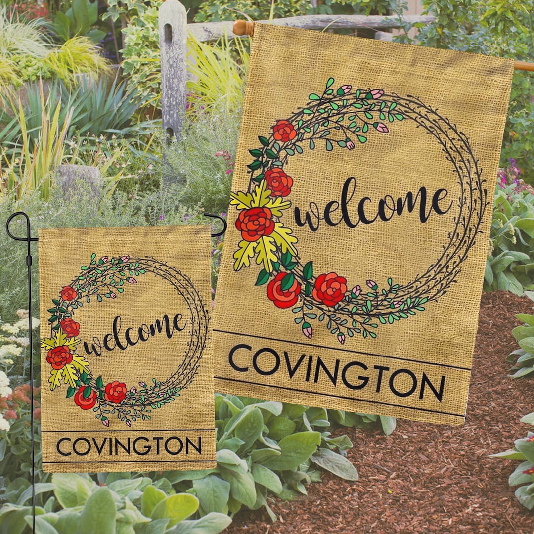 Personalized Welcome Wreath Rustic Garden Flag, Custom Garden House ...
