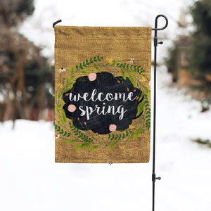 Welcome Spring Burlap Garden Flag 12x18 - Etsy