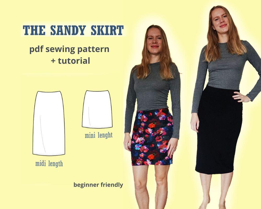 The Sandy Skirt/stretch,jersey/pdf Sewing Pattern/us Sizes 0-14/instant ...