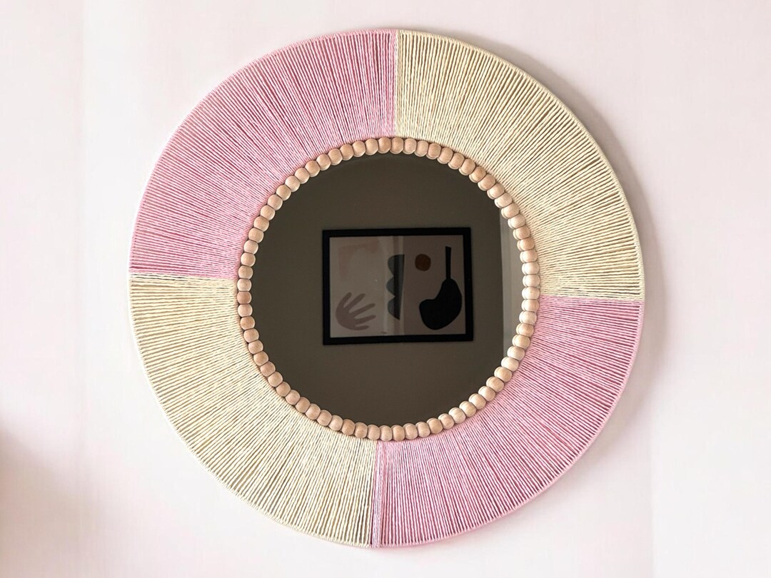 Pink Macrame Nursery Room Wall Mirror, Beaded Baby Girl Wall Hanging ...