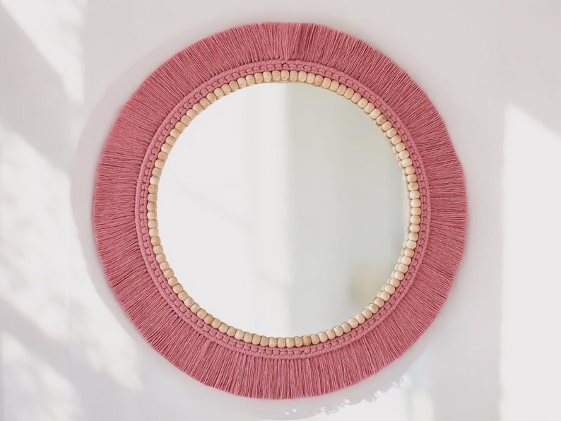 Mustard Macrame Wall Hanging Mirror, Bohemian Entryway Wall Decor ...