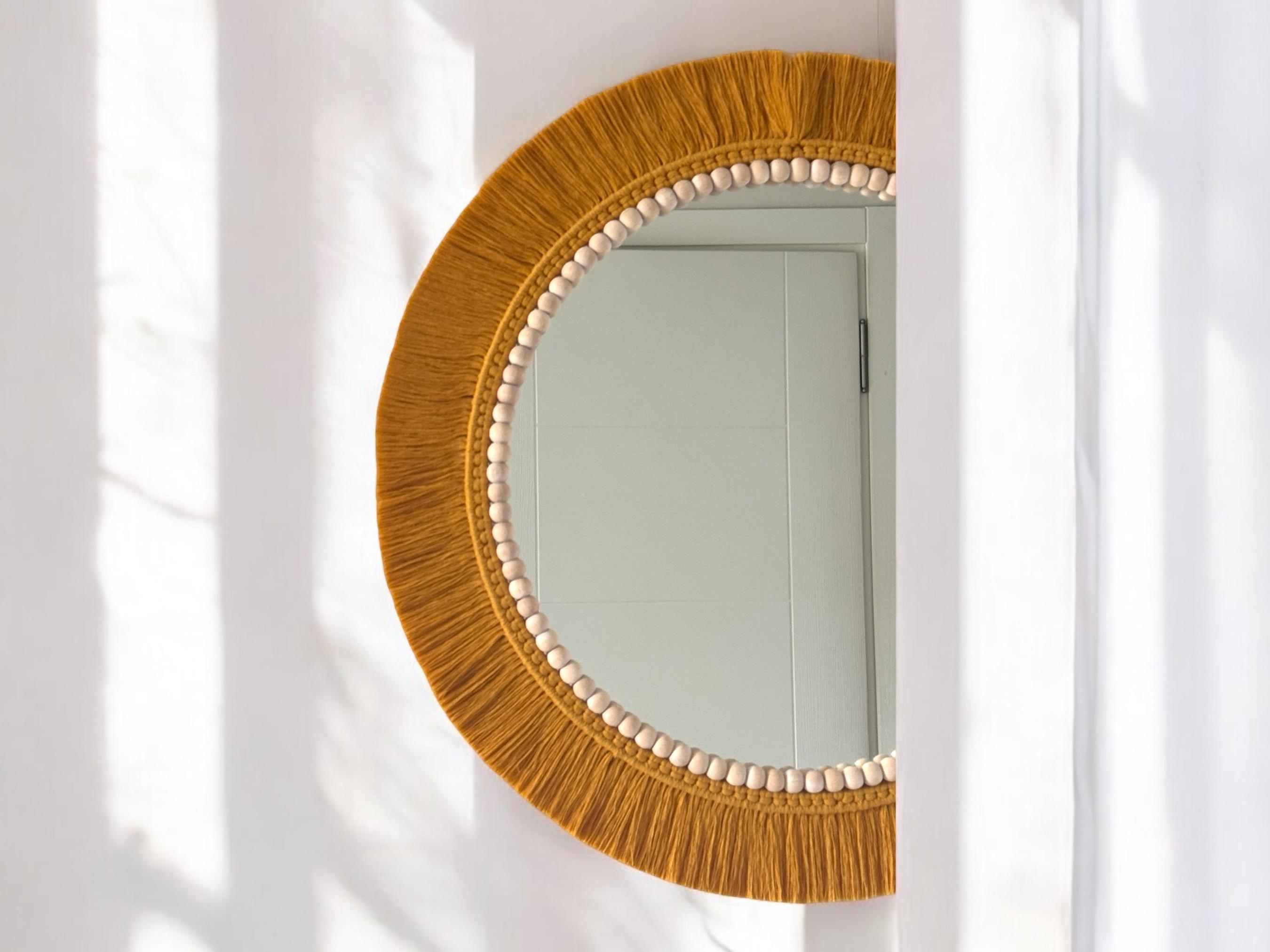 Mustard Macrame Wall Hanging Mirror, Bohemian Entryway Wall Decor ...
