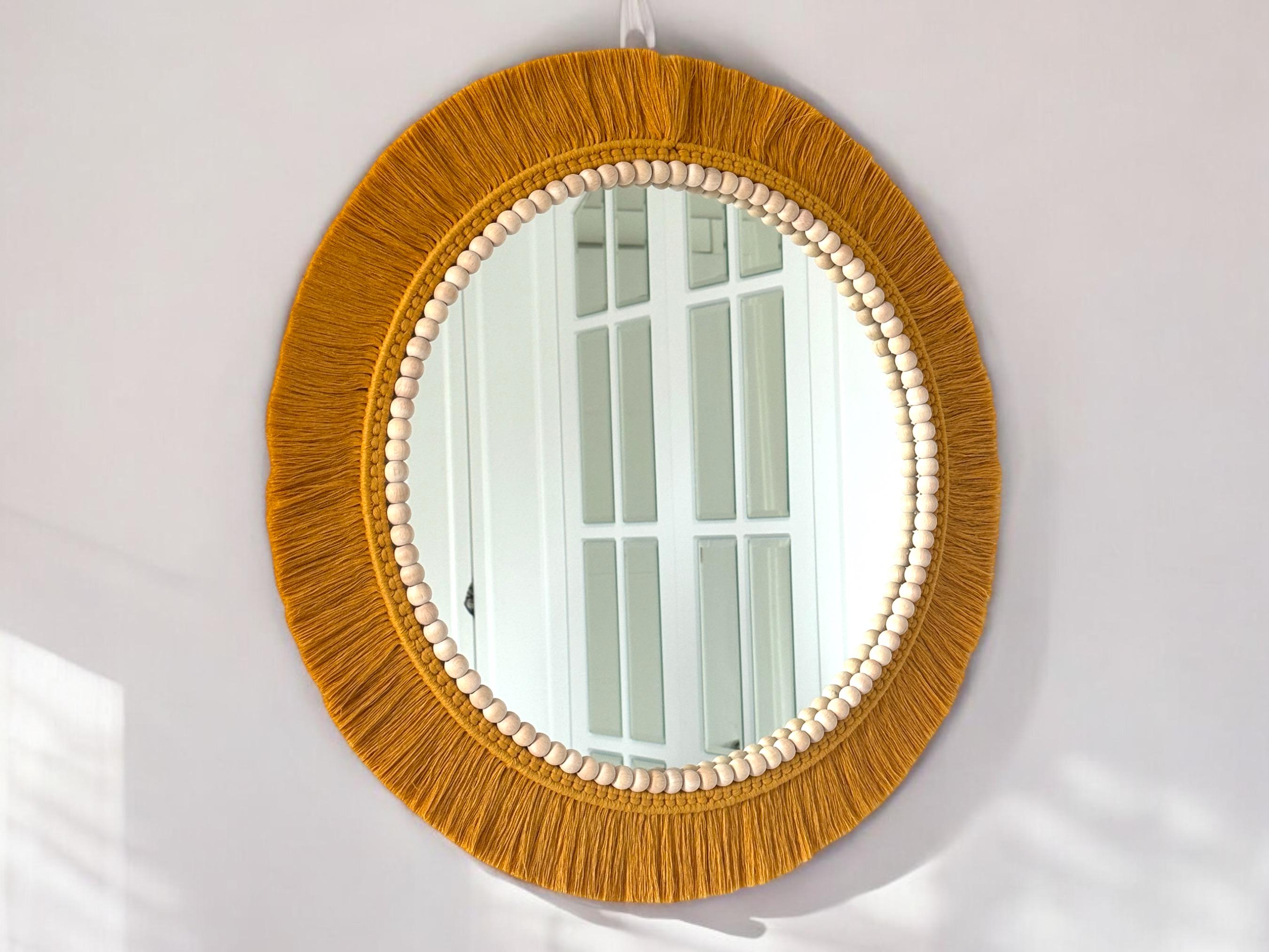 Mustard Macrame Wall Hanging Mirror, Bohemian Entryway Wall Decor ...