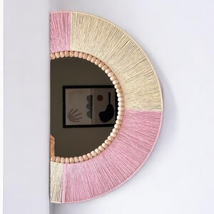 Pink Macrame Nursery Room Wall Mirror, Beaded Baby Girl Wall Hanging ...