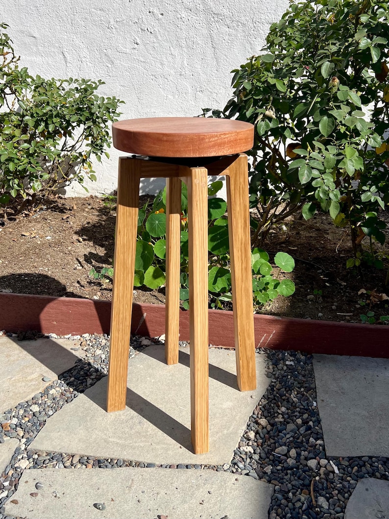 Solid Wood Bar Stool With Swivel Seat - Etsy