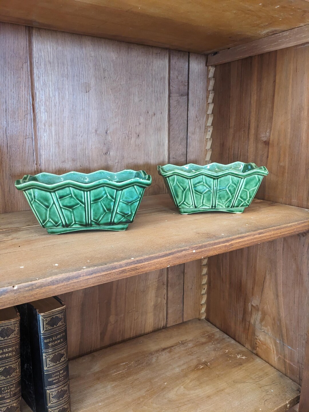 Vintage MCM 1960s Emerald Green Rectangular Mccoy Planters Flower Pots ...