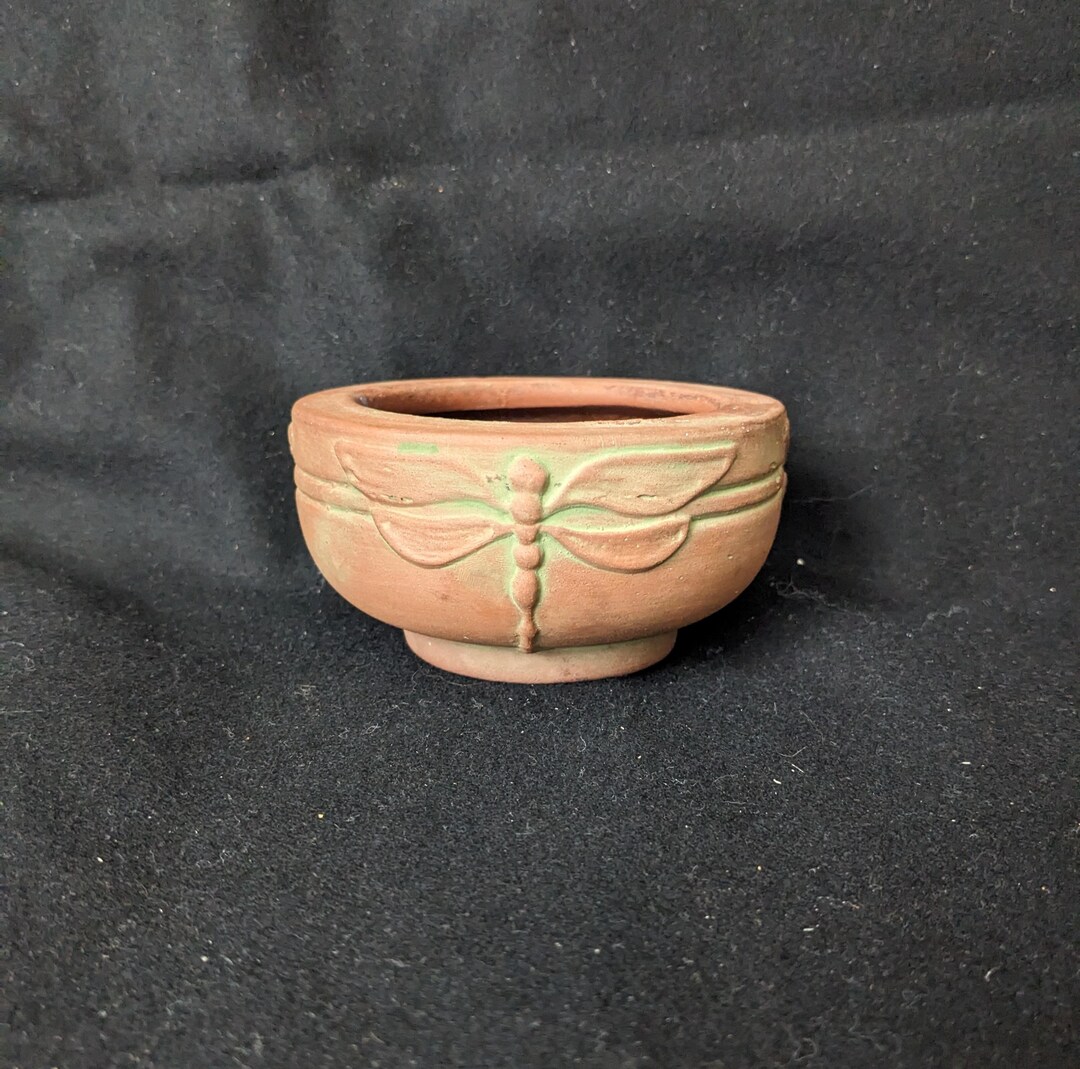 Antique C. 1910s Peters and Reed Moss Aztec Small Dragonfly Bowl Arts ...