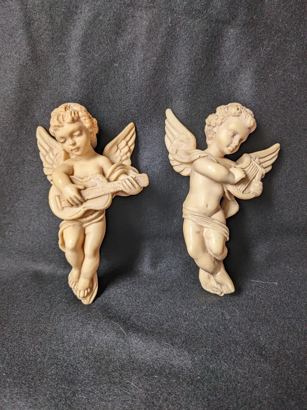 Vintage 1970s Pair of Italian Resin Angel Cherub Cupid Figurines Wall ...
