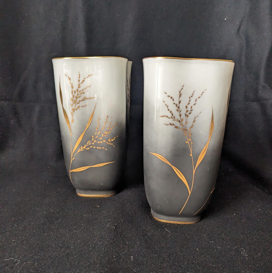 Vintage 1940s Art Deco Rosenthal Vases With Gold Wheat Design Fritz Von ...