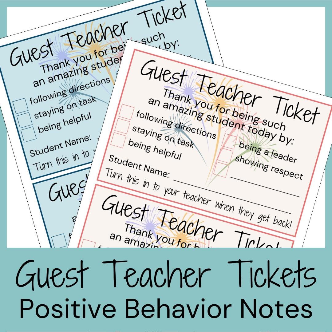 Guest Teacher Tickets | Positive Behavior Notes | PDF | Parent | Social ...