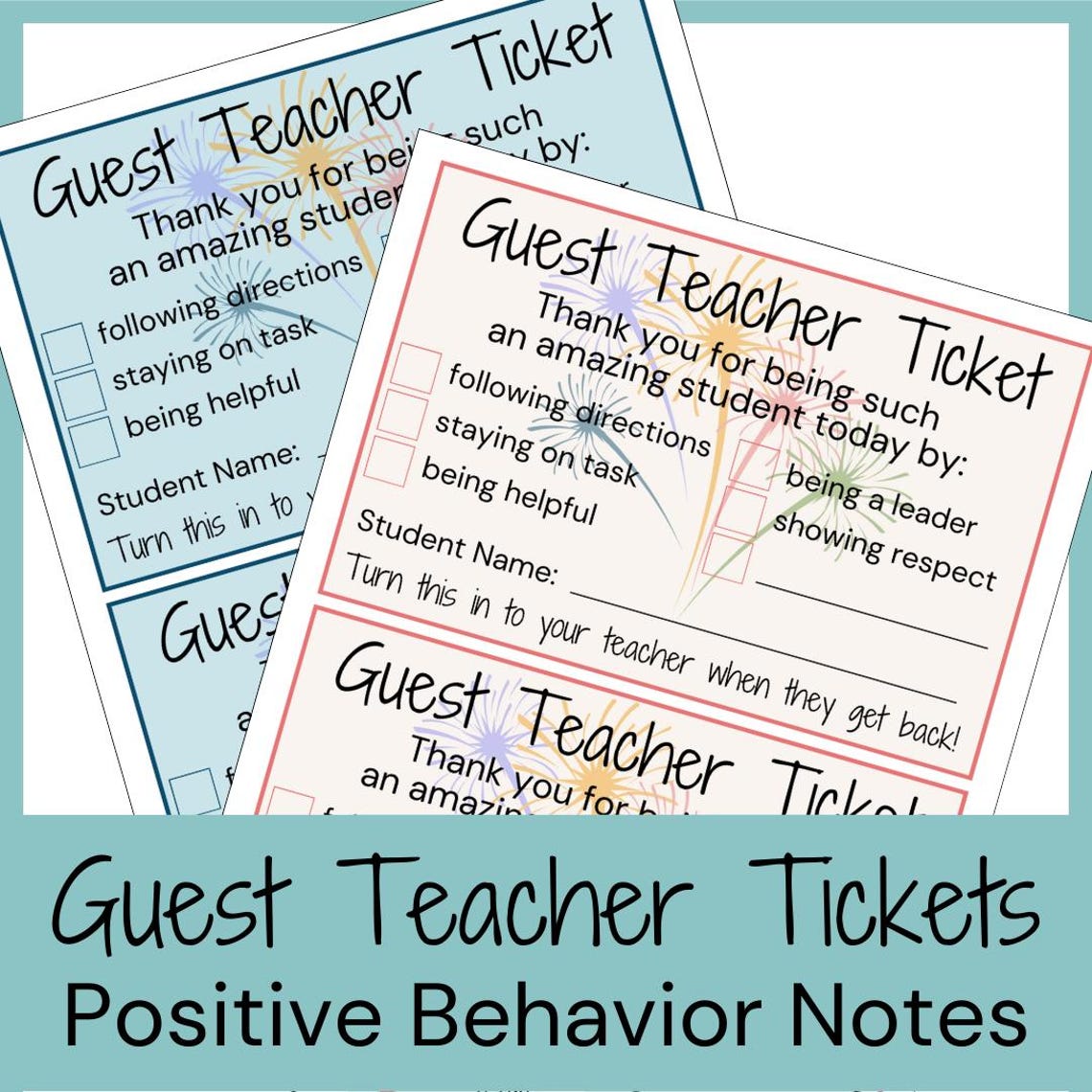 Guest Teacher Tickets | Positive Behavior Notes | PDF | Parent | Social ...