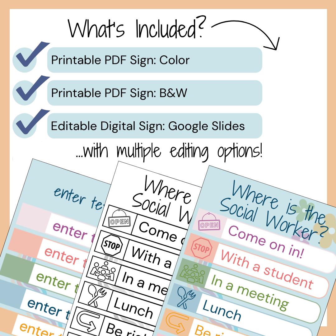 Where is the Social Worker? EDITABLE Door Sign/poster | Groovy Boho ...