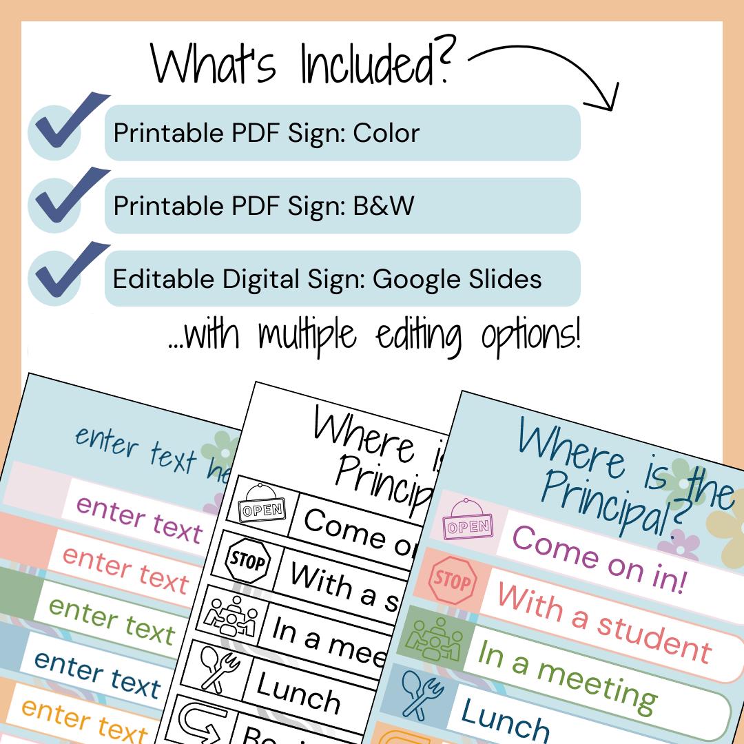 Where is the Principal? EDITABLE Door Sign/poster | Groovy Boho ...