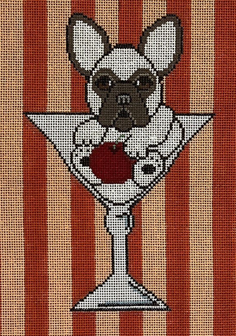 The Boozy French Bulldog- Hand Painted Needlepoint Canvas - Etsy