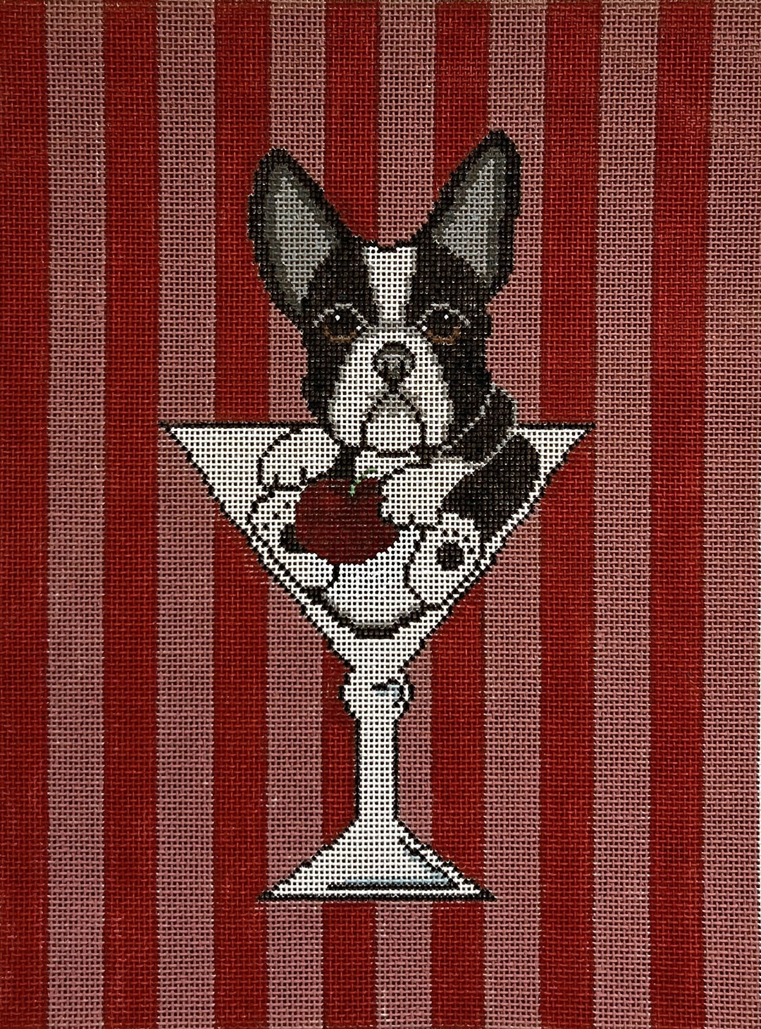 The Boozy Boston Terrier- Hand Painted Needlepoint Canvas - Etsy