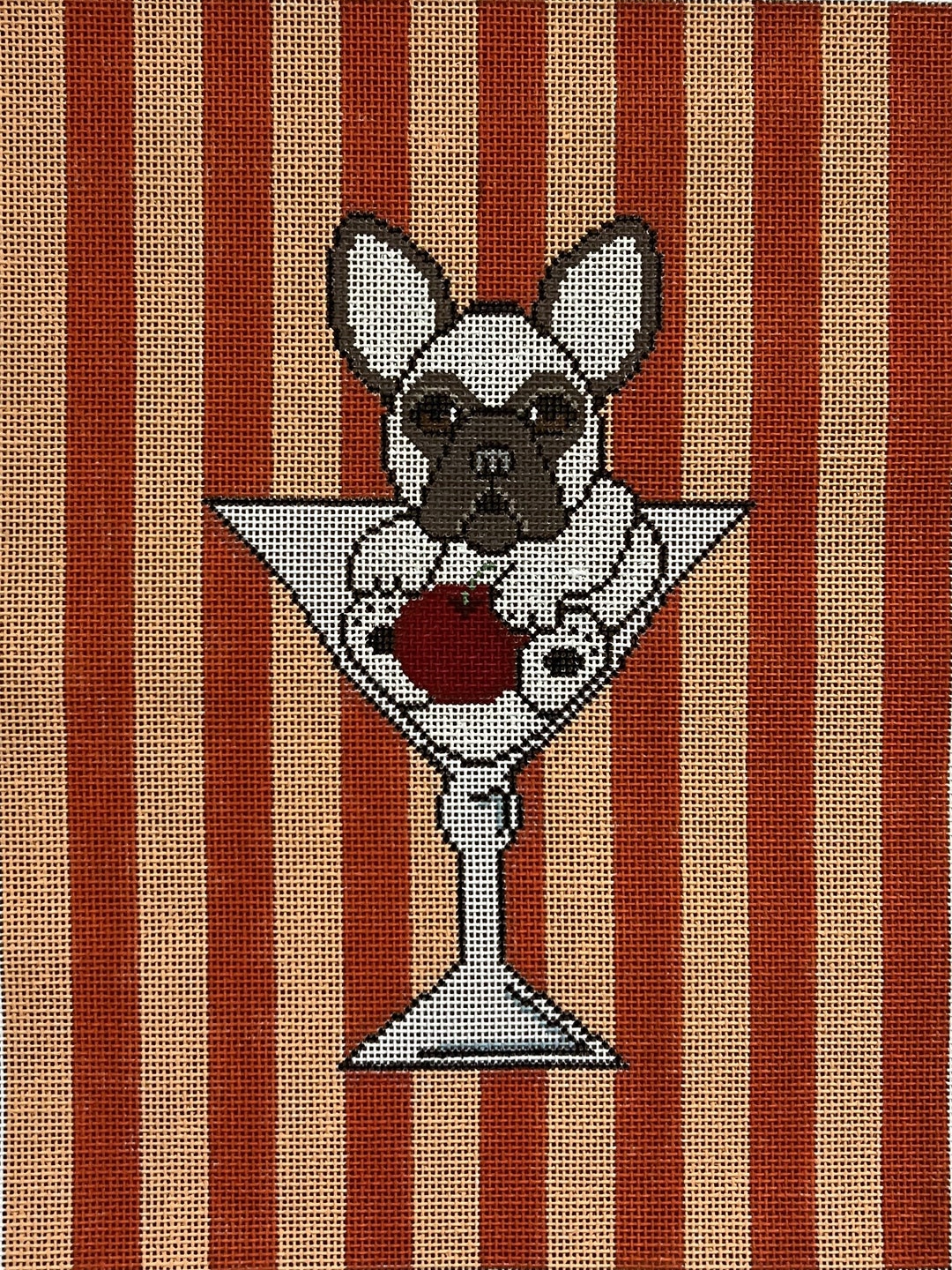 The Boozy French Bulldog- Hand Painted Needlepoint Canvas - Etsy