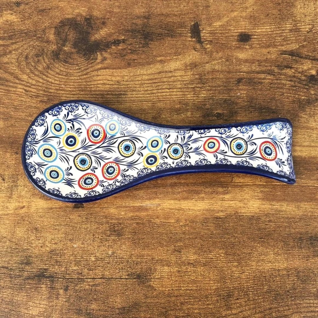 Ceramic Spoon Rest, Evil Eye Design Blue With Floral Patterns ...