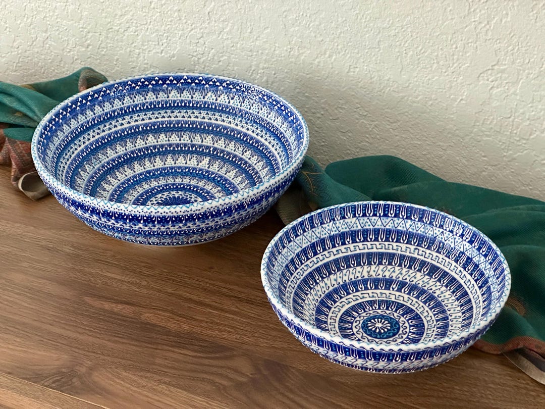 Handmade Blue and White Ceramic Bowl Set 10 and 8 Turkish Nesting Bowls ...