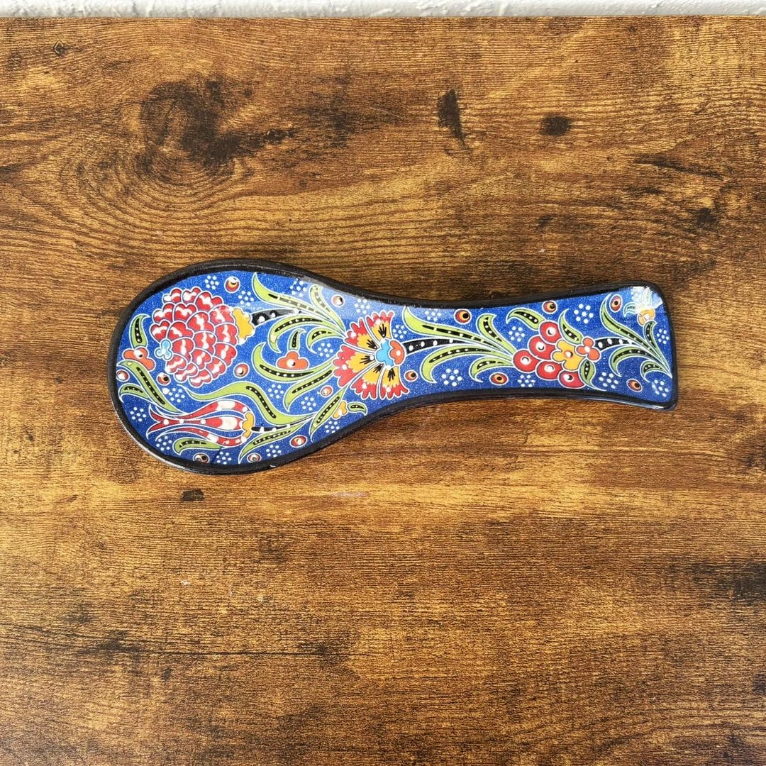 Handmade Ceramic Spoon Rest, Royal Blue Floral Design From Turkey - Etsy