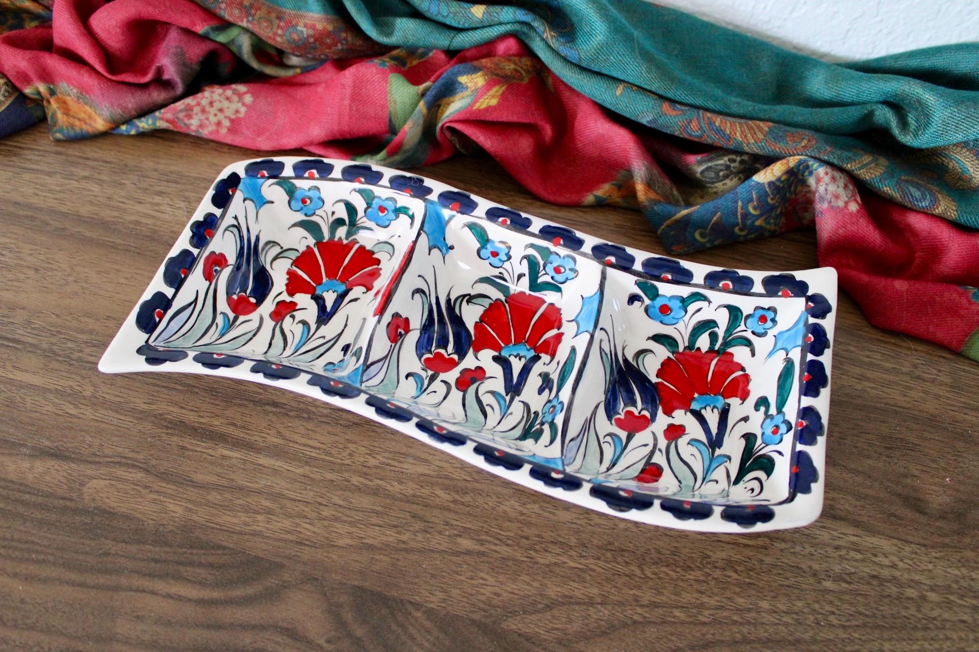 Handmade Turkish Ceramic 3-part Serving Trays – Elegant, Microwave and ...
