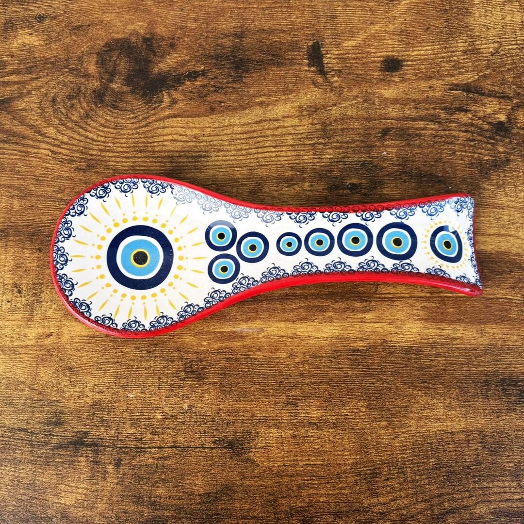 Turkish Ceramic Spoon Rest, Red Evil Eye Design With Blue and Yellow ...