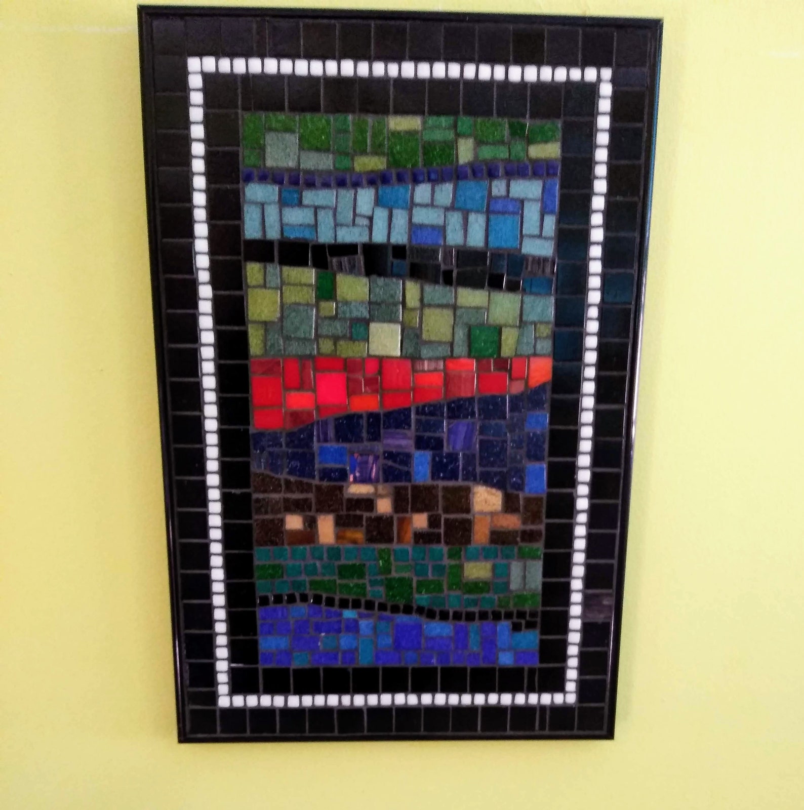 Multi Color Mosaic Wall Piece With White Border and Black - Etsy