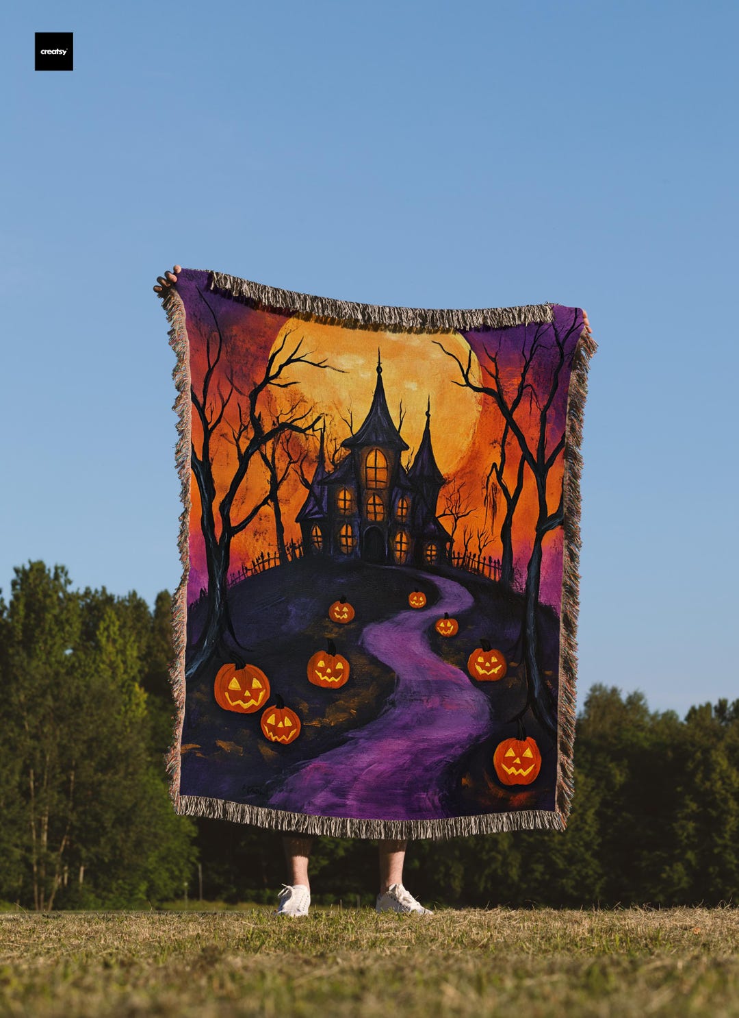 Halloween Haunted House Blanket, Pumpkin Path Blanket, Spooky Blanket ...